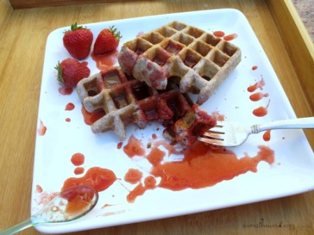 Blue Corn Waffles with Strawberry Jalapeño Syrup - Num's the Word